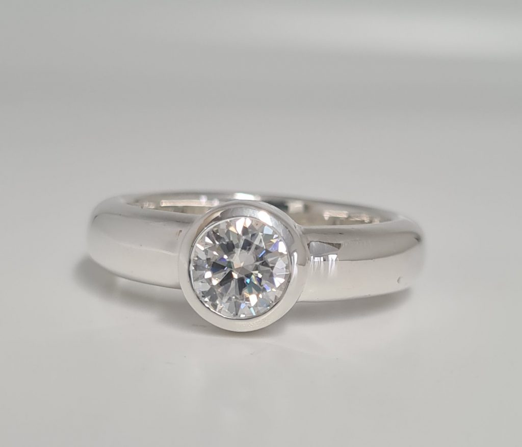 Highly Polished Sterling Silver Ring with 6.5mm White Moissanite Center ...